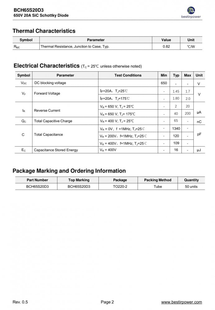 BCH65S20D3 datasheet page 2