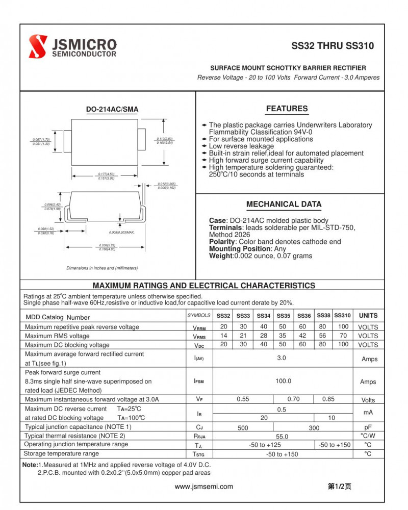 JSMSEMI SS34 datasheet page 1