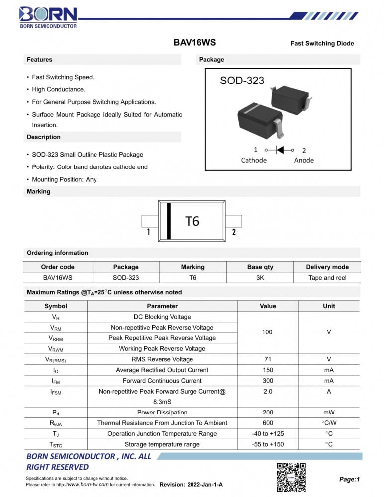 BAV16WS datasheet page 1