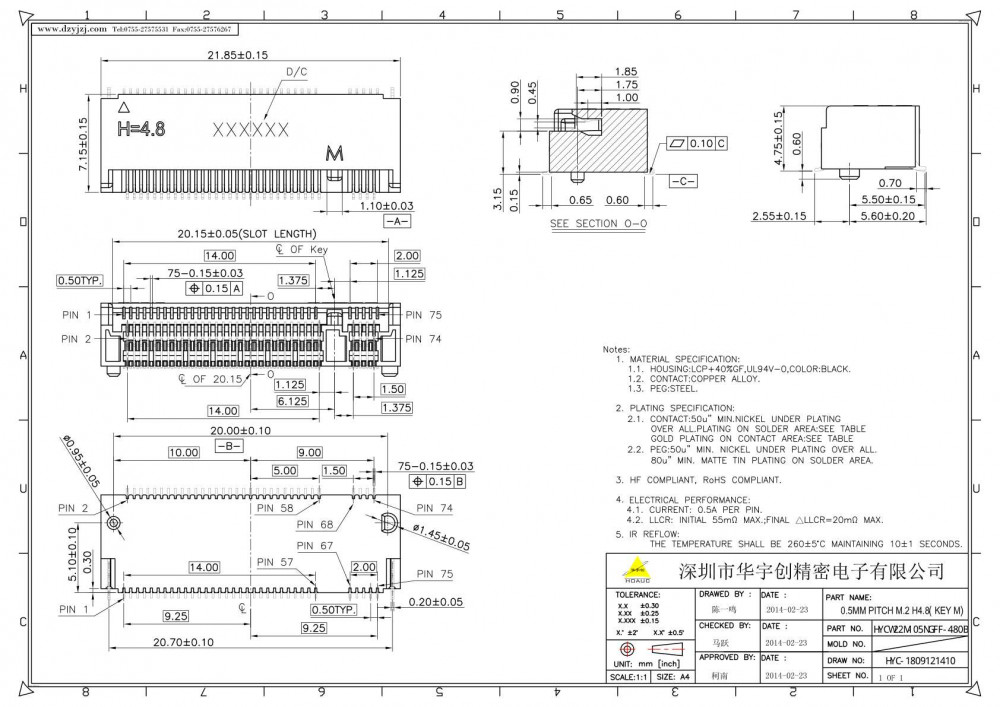 HOAUC HYCW22M-05NGFF-480B technical drawing page 1