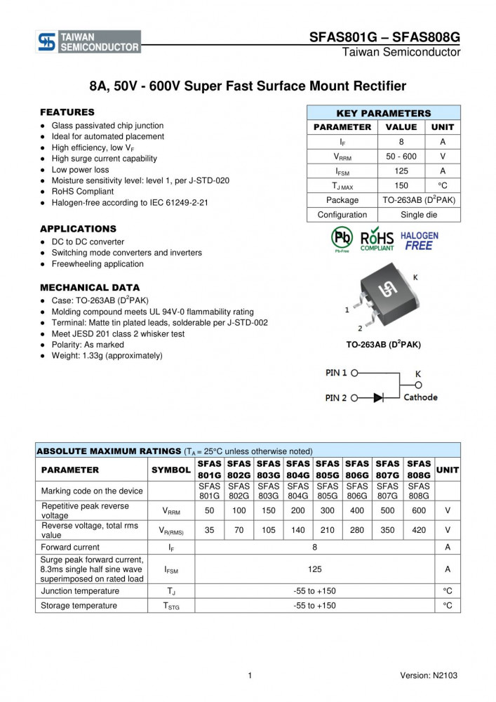 SFAS805G datasheet page 1