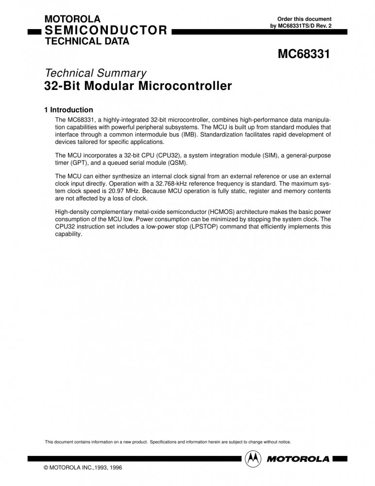 MC68331 document page 1