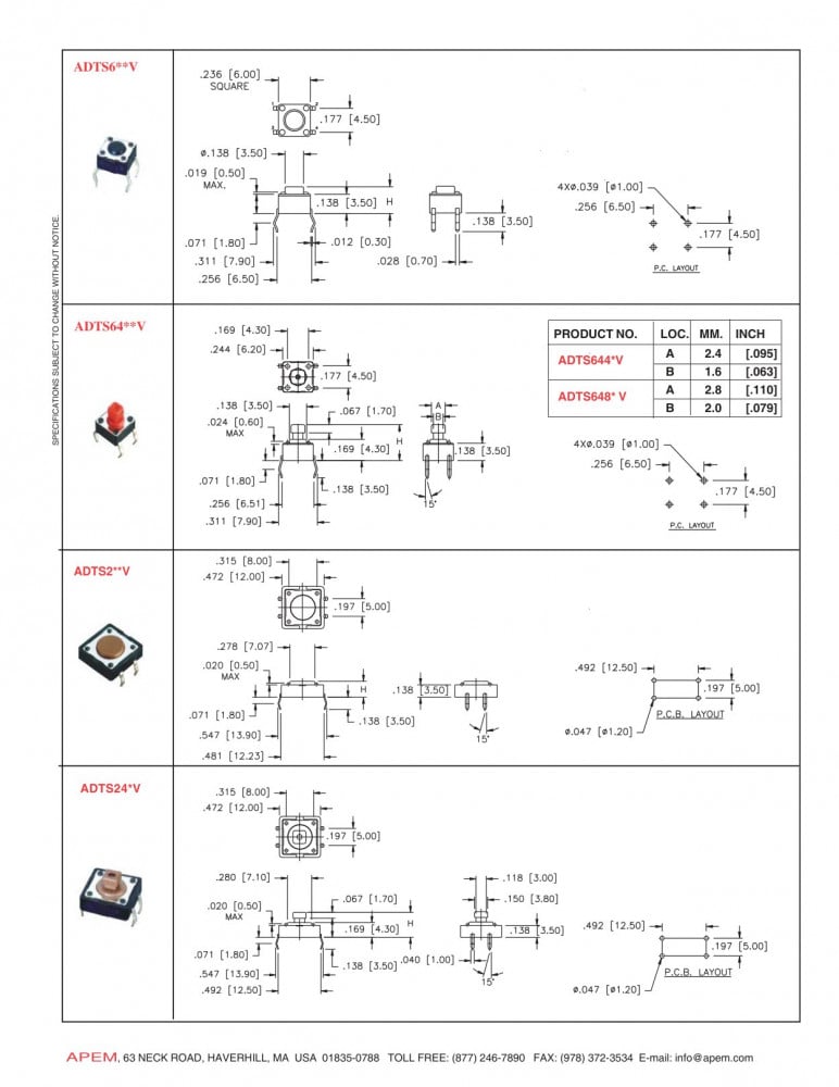 APEM AKTSC series technical document page 3