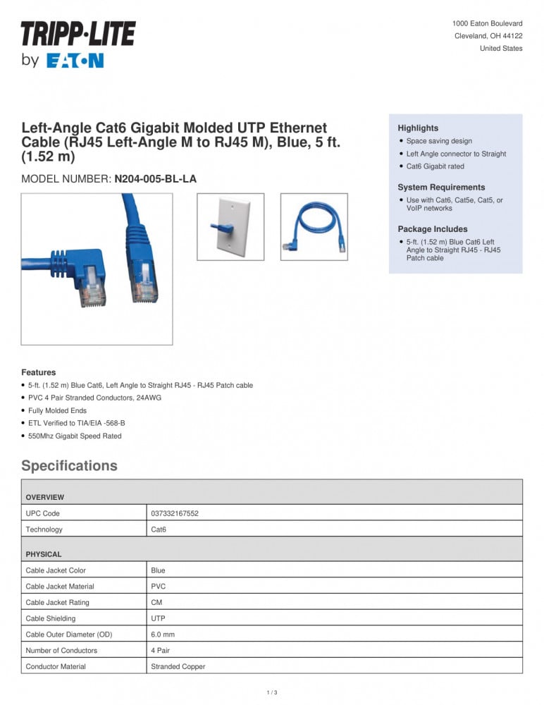 N204-005-BL-LA technical document page 1