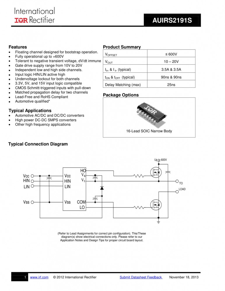 AUIRS2191STR datasheet page 1