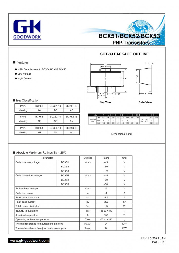 GOODWORK BCX53-16 datasheet page 1