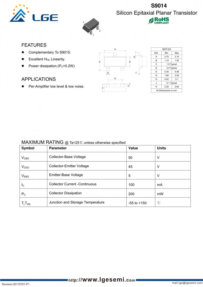 S9014 L6 datasheet page 1