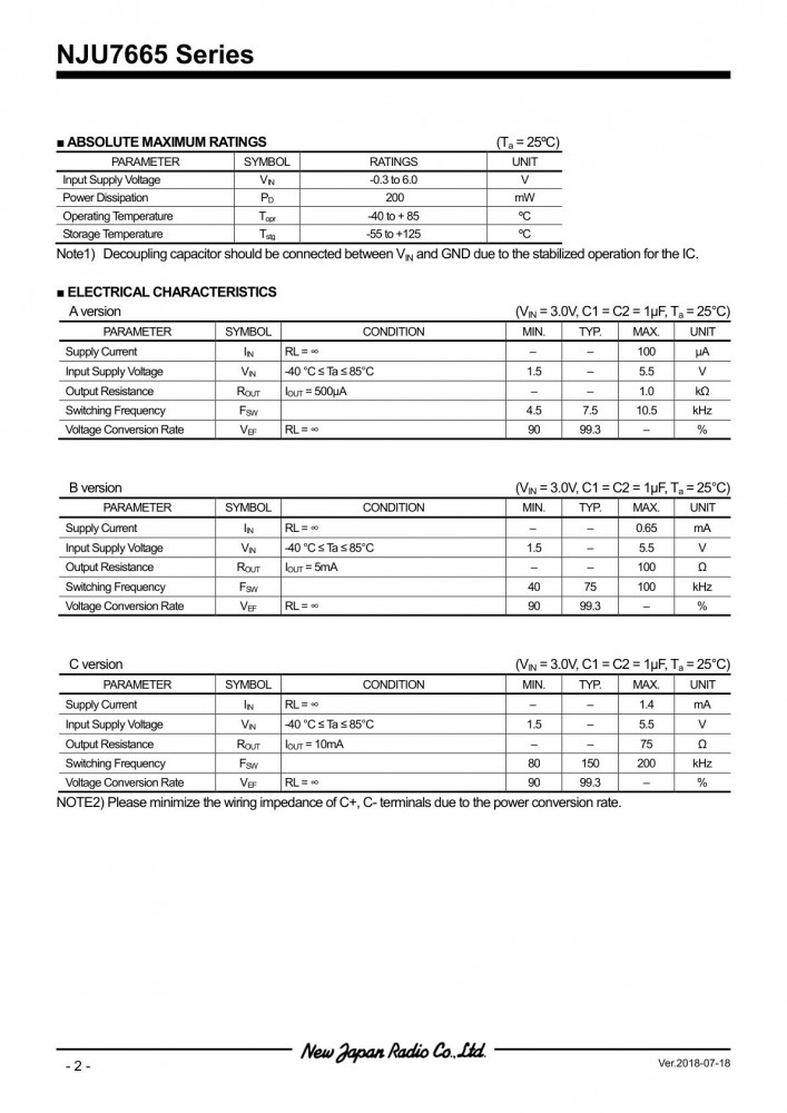 NJU7665A technical document page 2