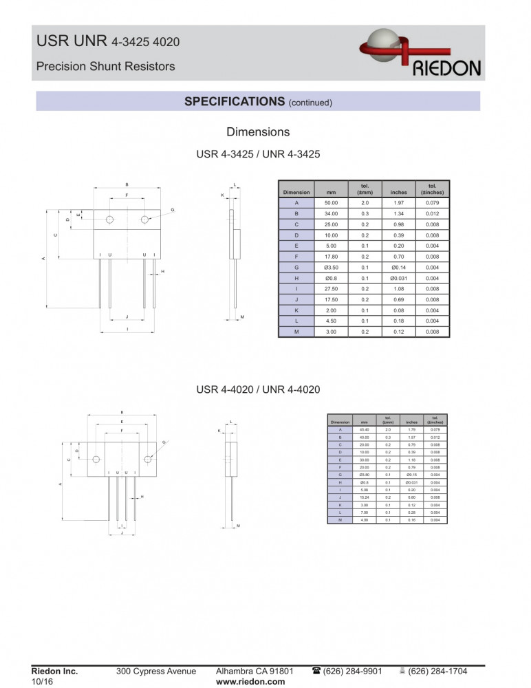 Riedon USR 4-3425 datasheet page 3