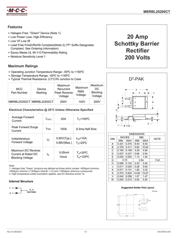 MBRBL20200CT-TP datasheet page 1