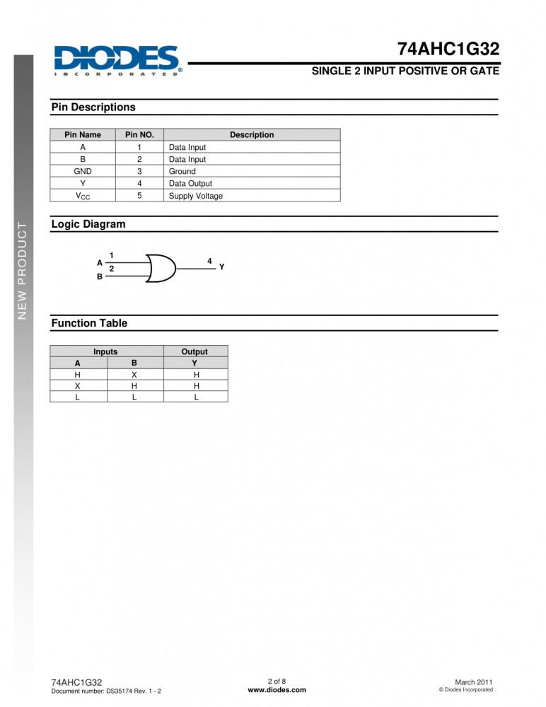74AHC1G32SE-7 datasheet page 2