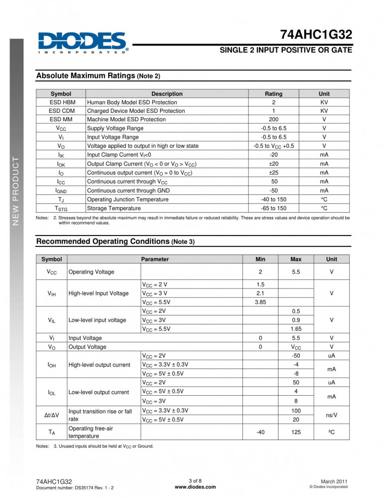 74AHC1G32SE-7 datasheet page 3