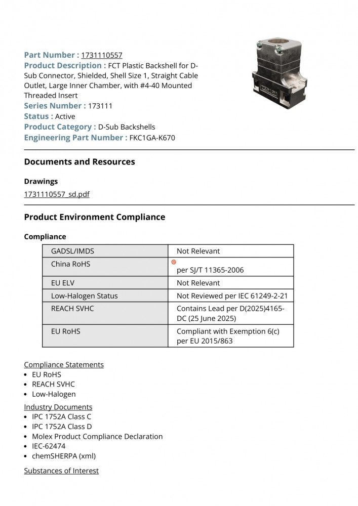 MOLEX 1731110557 drawing, page 1
