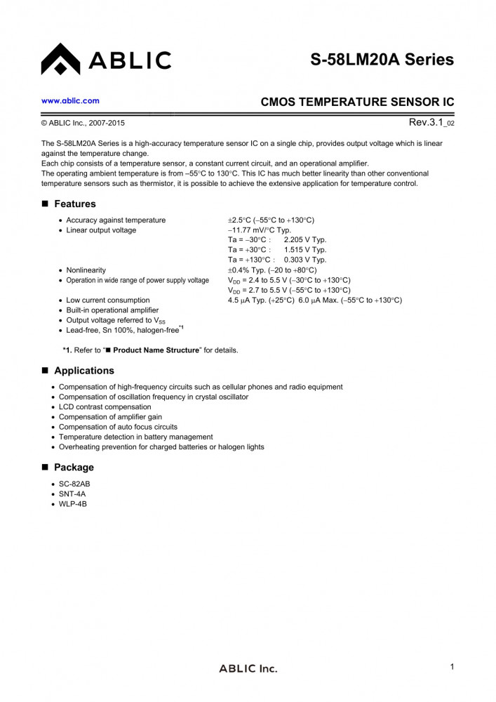 S-58LM20A-H4T1S datasheet page 1