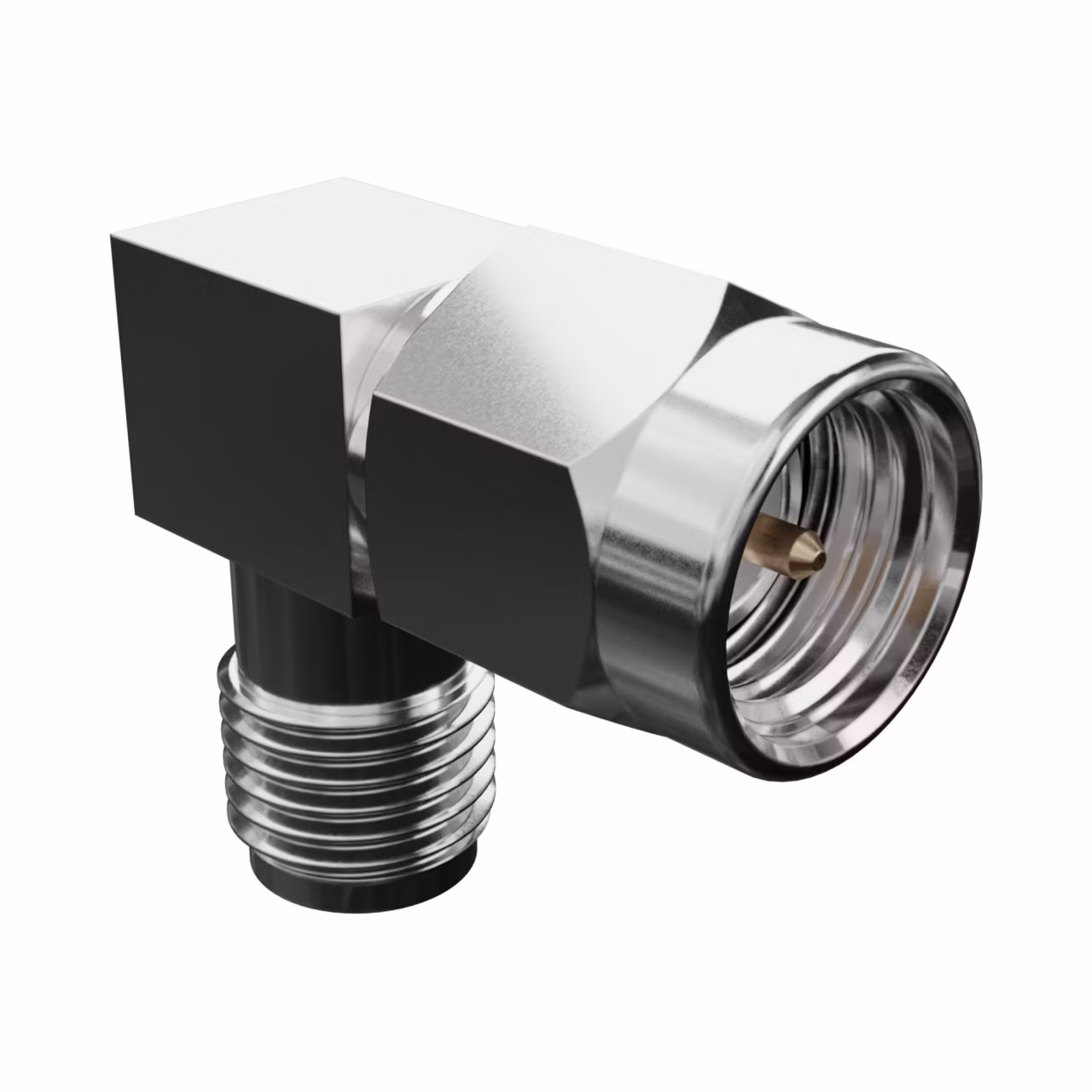 SMA Plug-to-SMA Jack Adapter, Right-Angle, Tray, 50 Ohms for sale