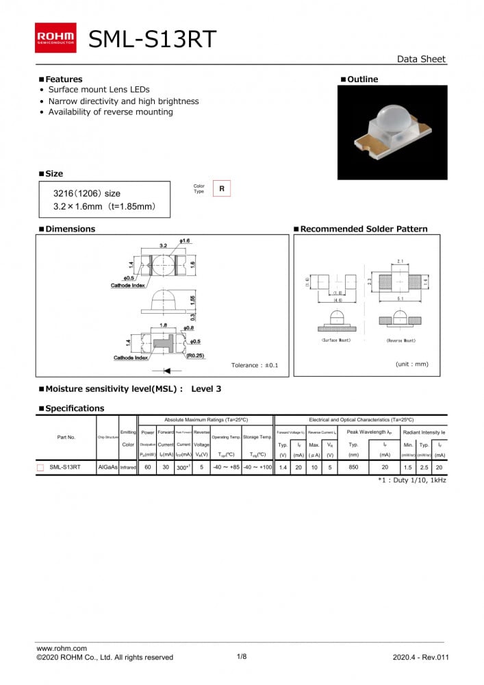 ROHM SML-S13RTT86 technical document page 1