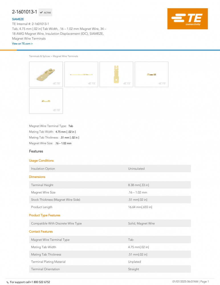TE Connectivity document page 1