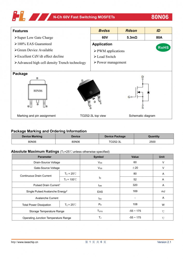 80N06 datasheet page 1