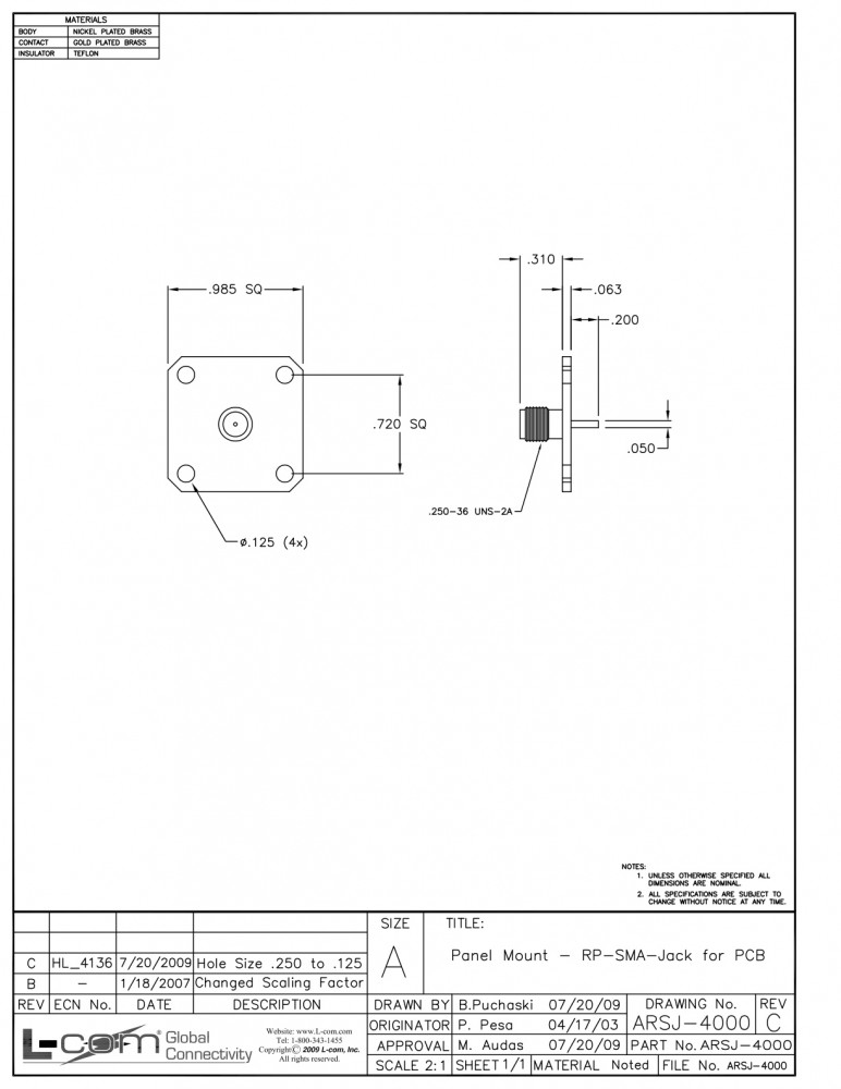 L-com ARSJ-4000 mechanical drawing