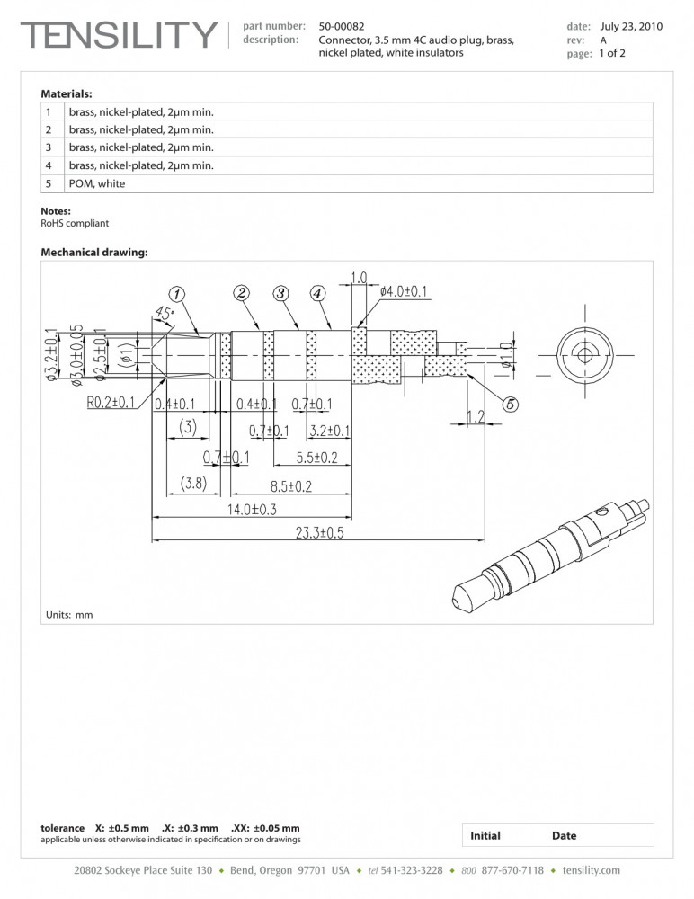 Tensility International 50-00082 technical document page 1