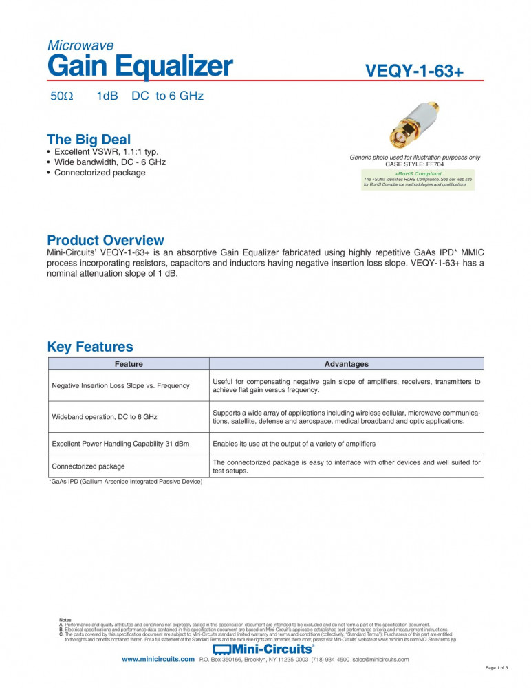 VEQY-1-63+ datasheet page 1