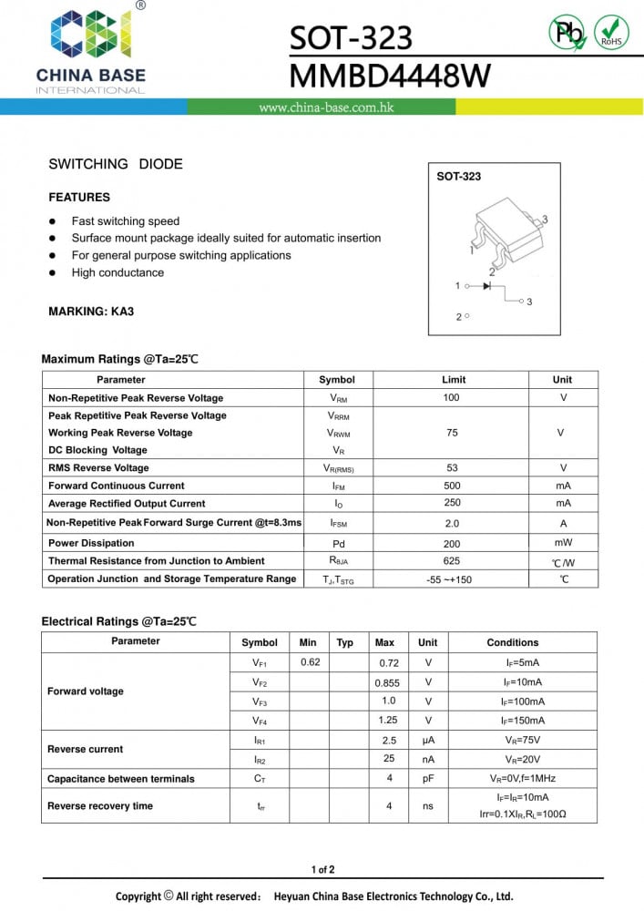 CBI MMBD4448W datasheet page 1