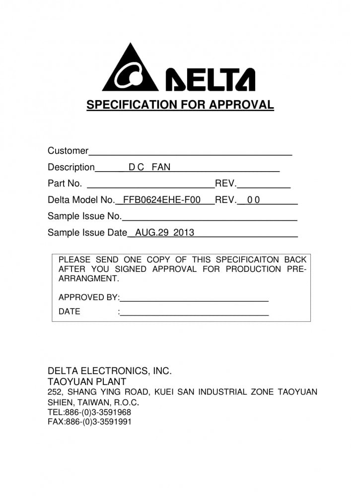 FFB0624EHE-F00 approval specification page 1