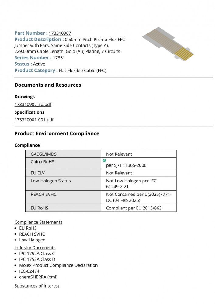 MOLEX 173310907 technical document preview, page 1