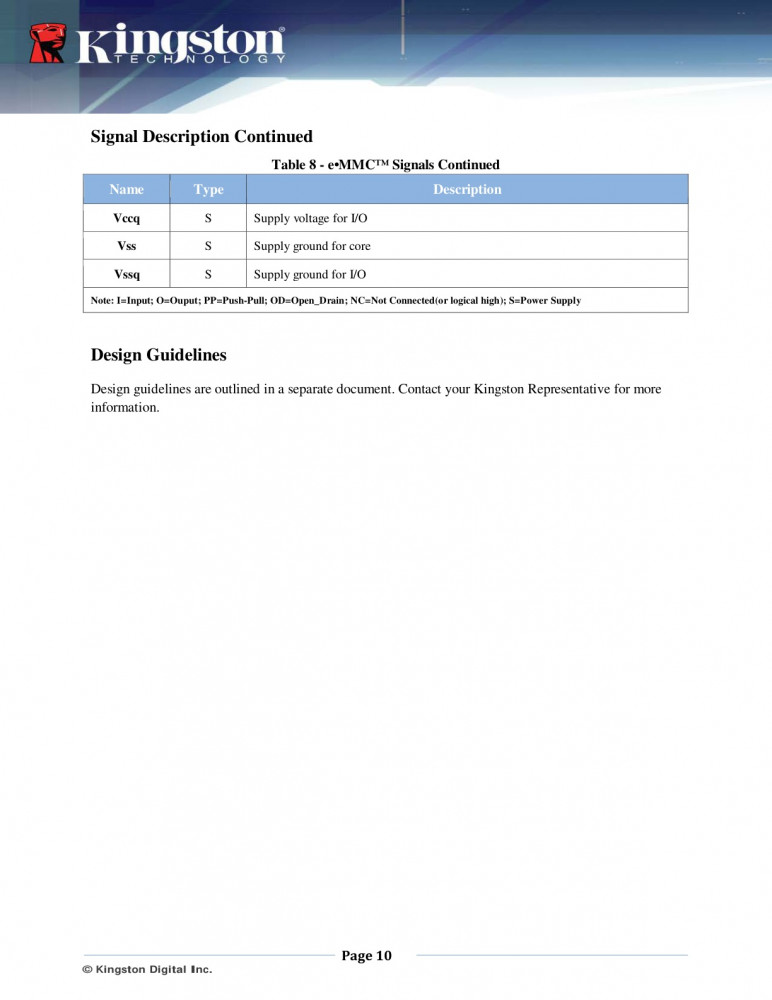 Kingston eMMC datasheet page 10