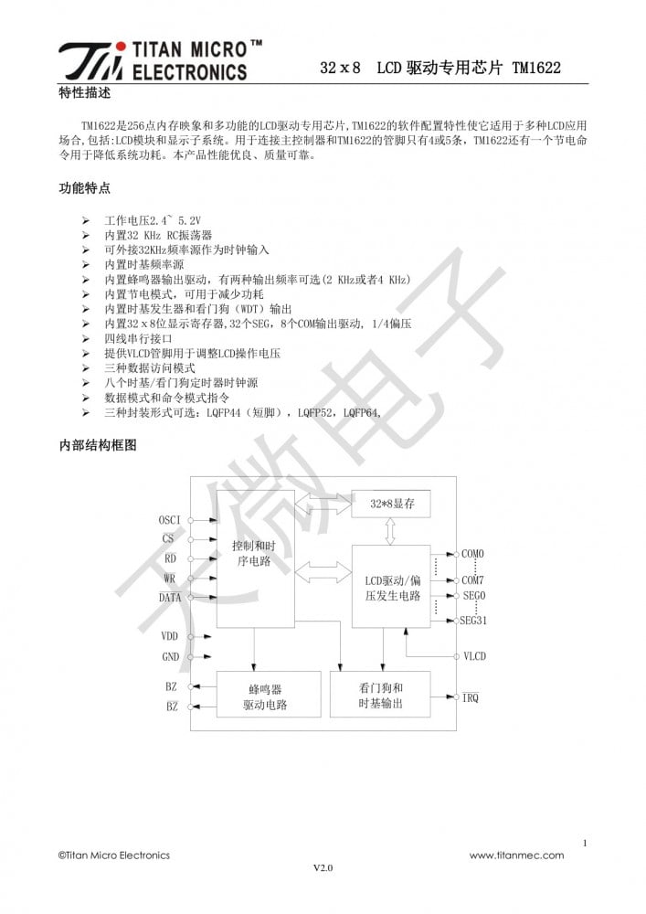 TM1622 datasheet page 1