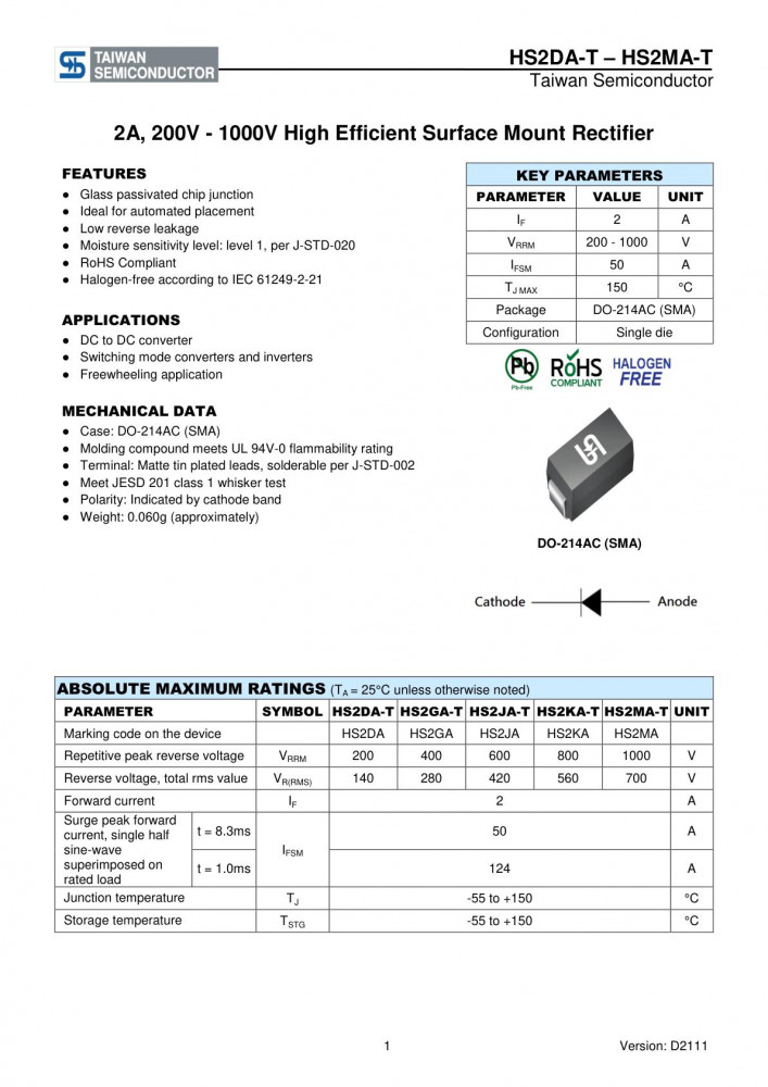 HS2MA-T datasheet page 1