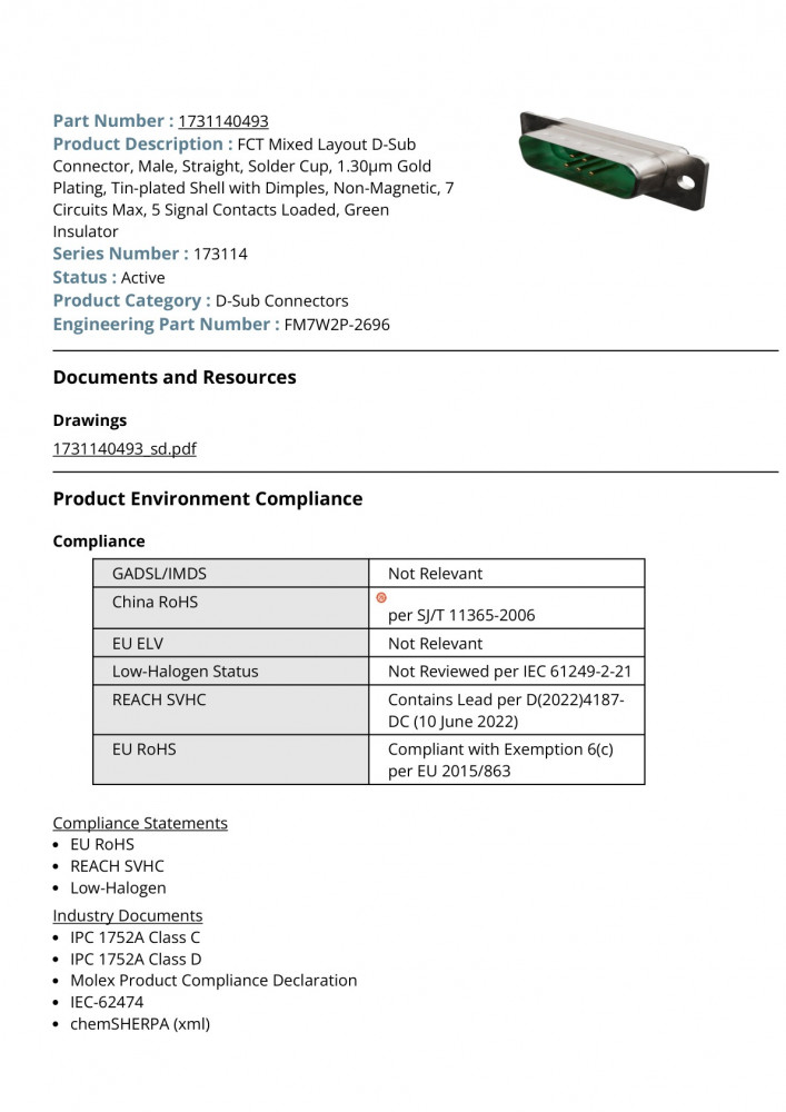 MOLEX 1731140493 technical drawing page 1