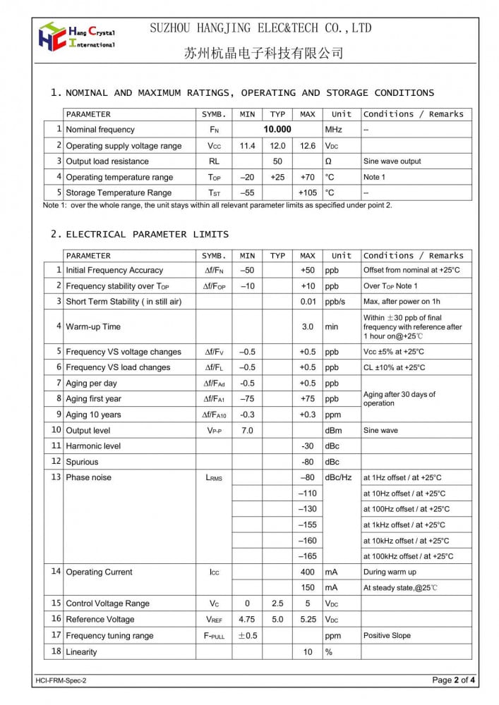 HCI product specification page 2
