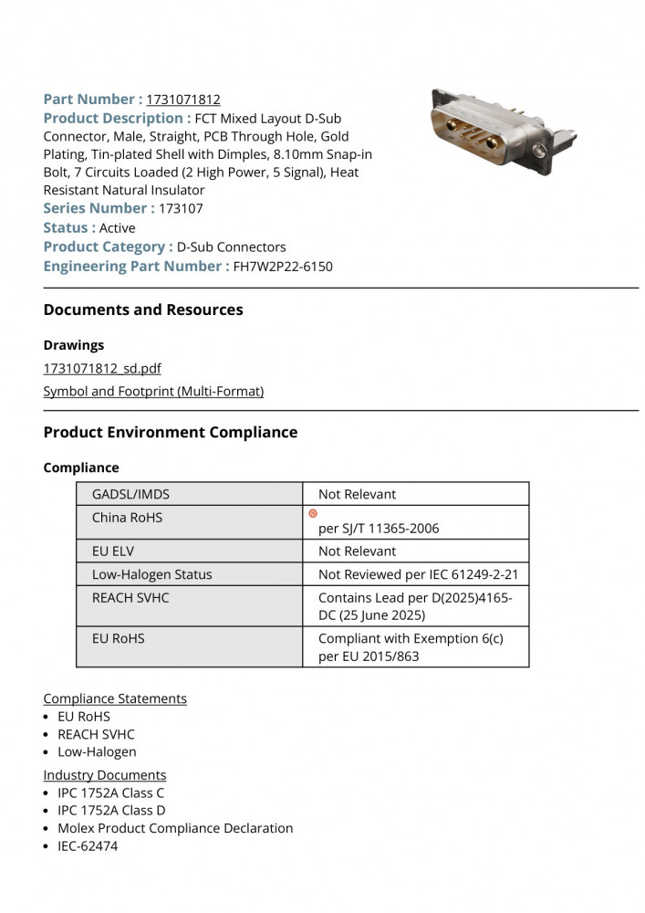 MOLEX 1731071812 drawing preview, page 1