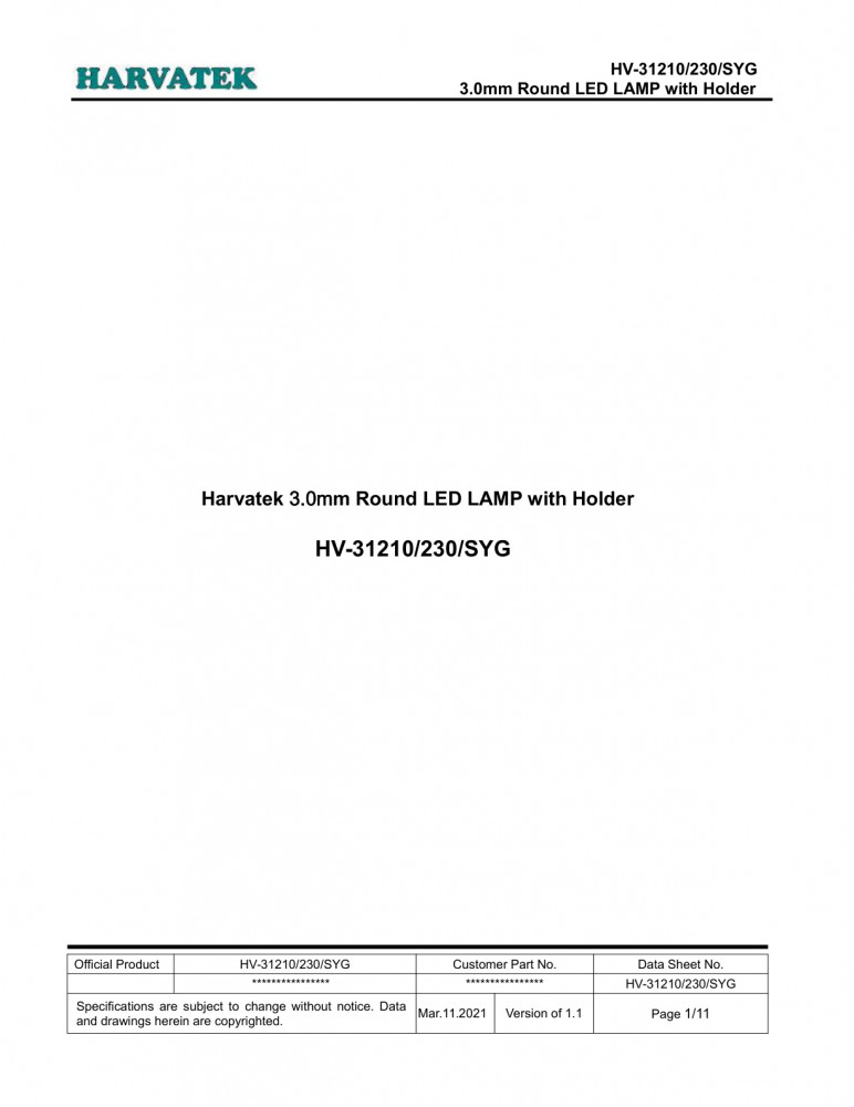 HV-31210/230/SYG datasheet page 1