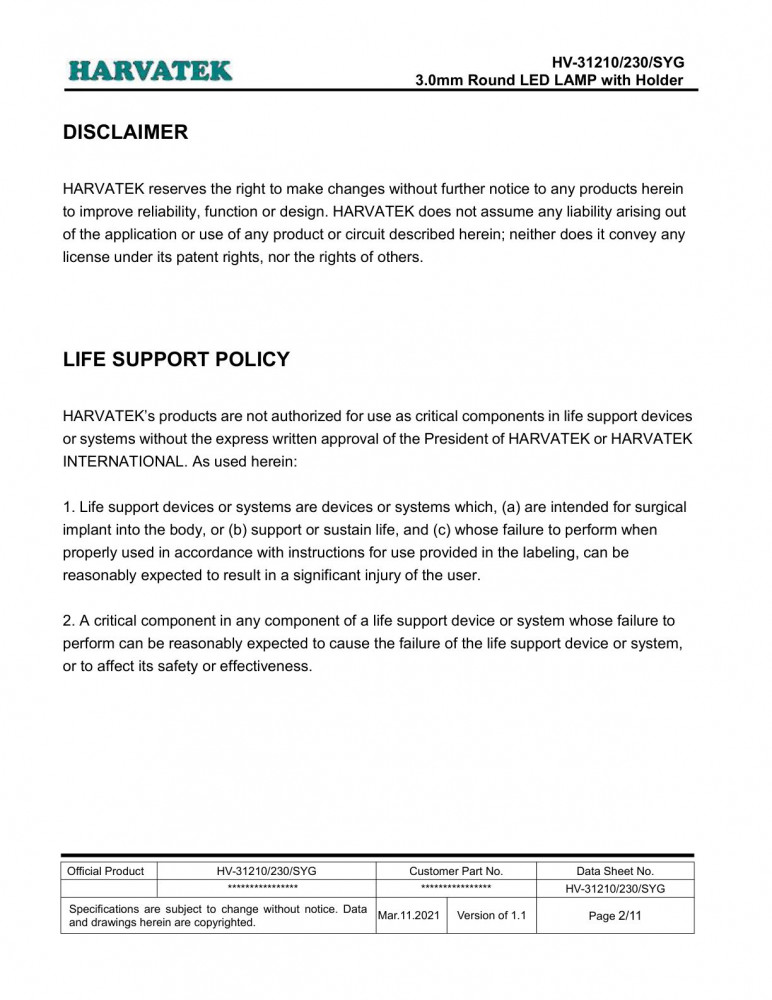 HV-31210/230/SYG datasheet page 2