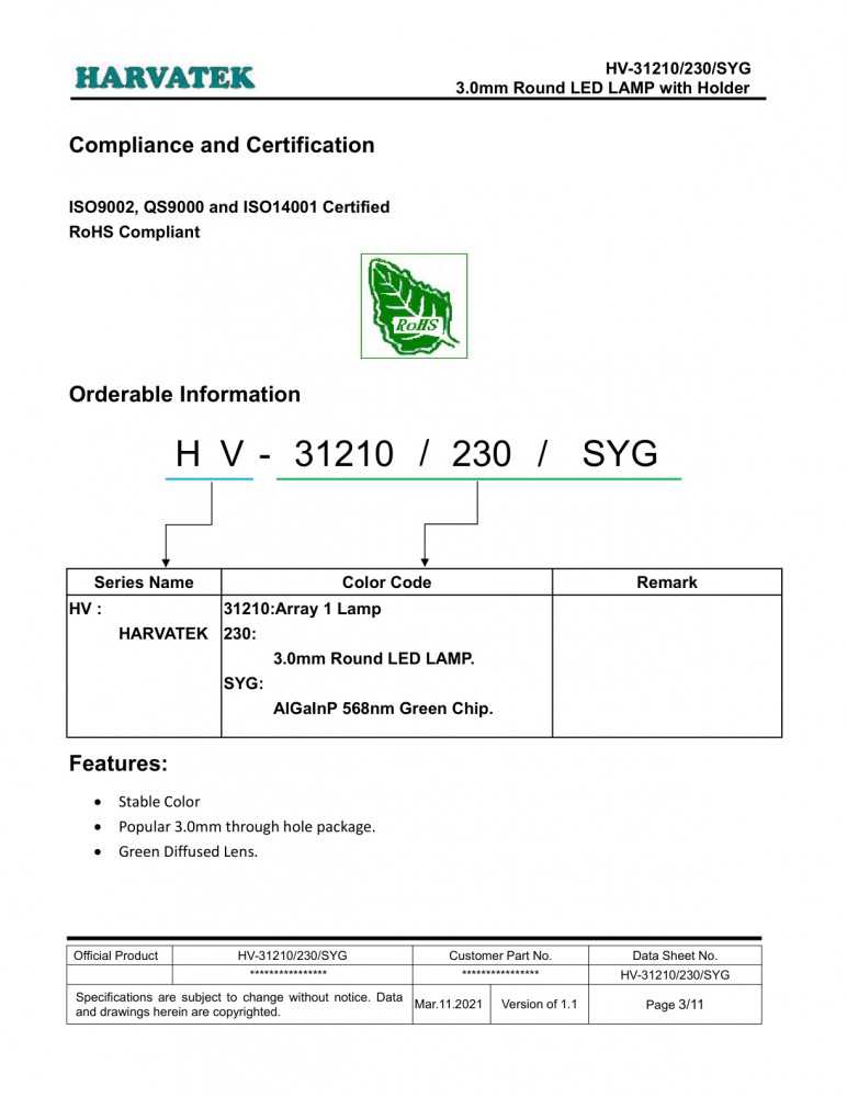 HV-31210/230/SYG datasheet page 3
