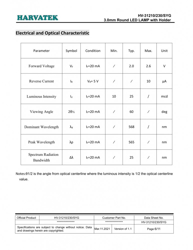HV-31210/230/SYG datasheet page 6