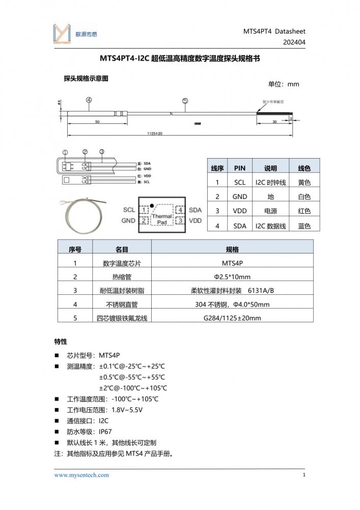 MTS4PT4-I2C datasheet page 1