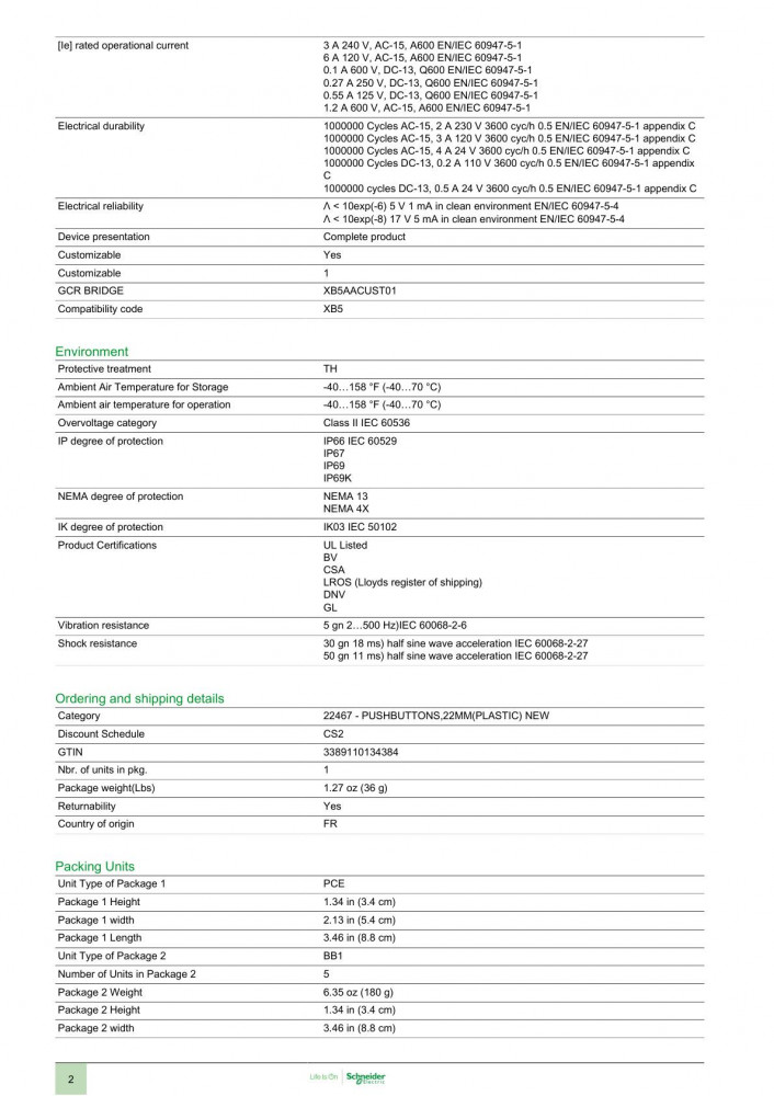 XB5AA51 technical document page 2