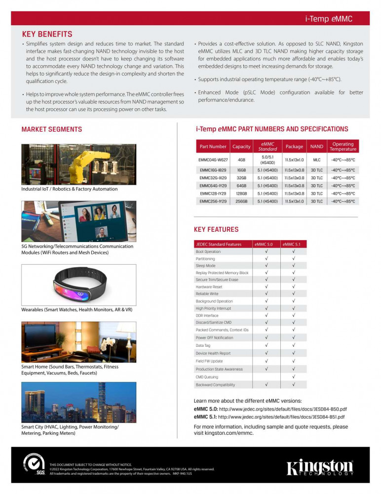 Kingston i-Temp eMMC technical document page 2