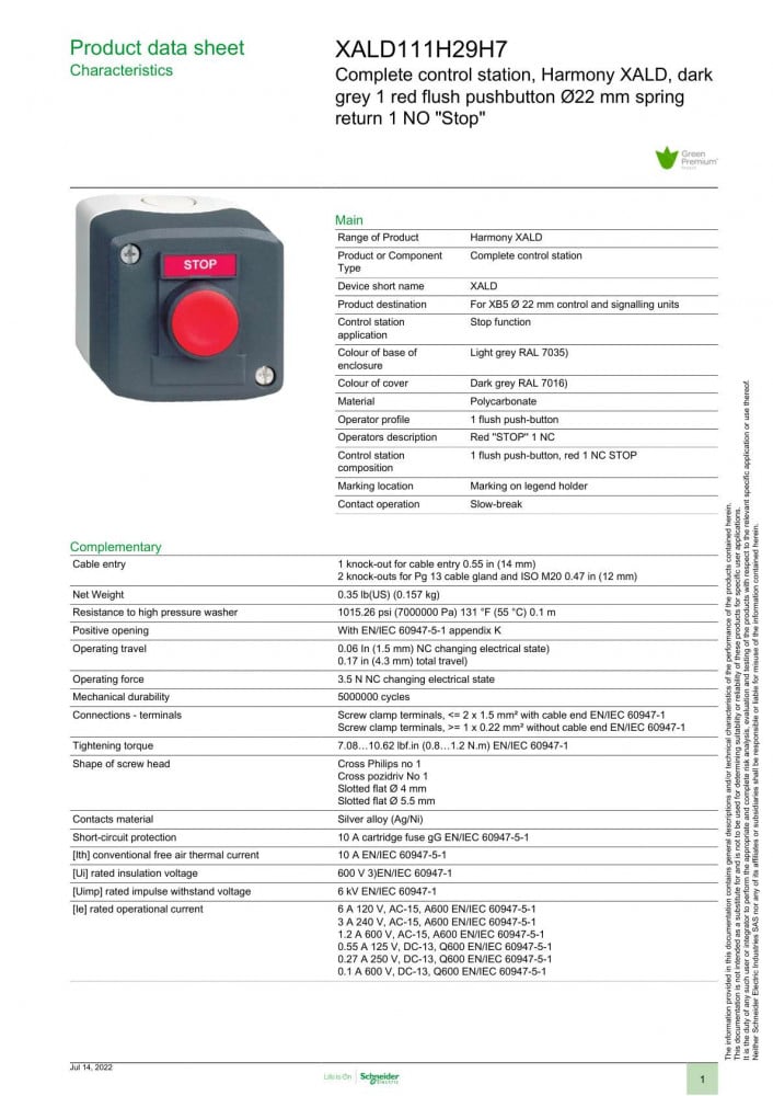 XALD111H29H7 technical document page 1