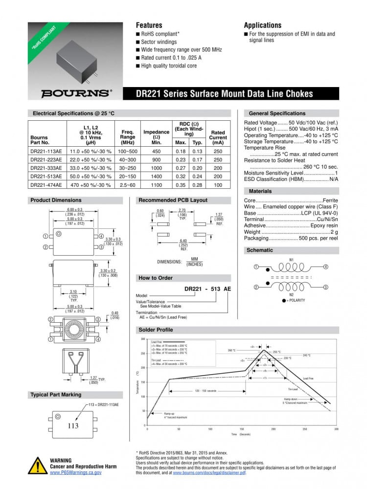 BOURNS DR221 series datasheet page 1
