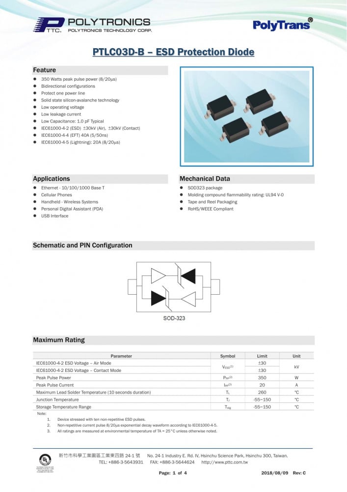 PTLC03D-B datasheet page 1