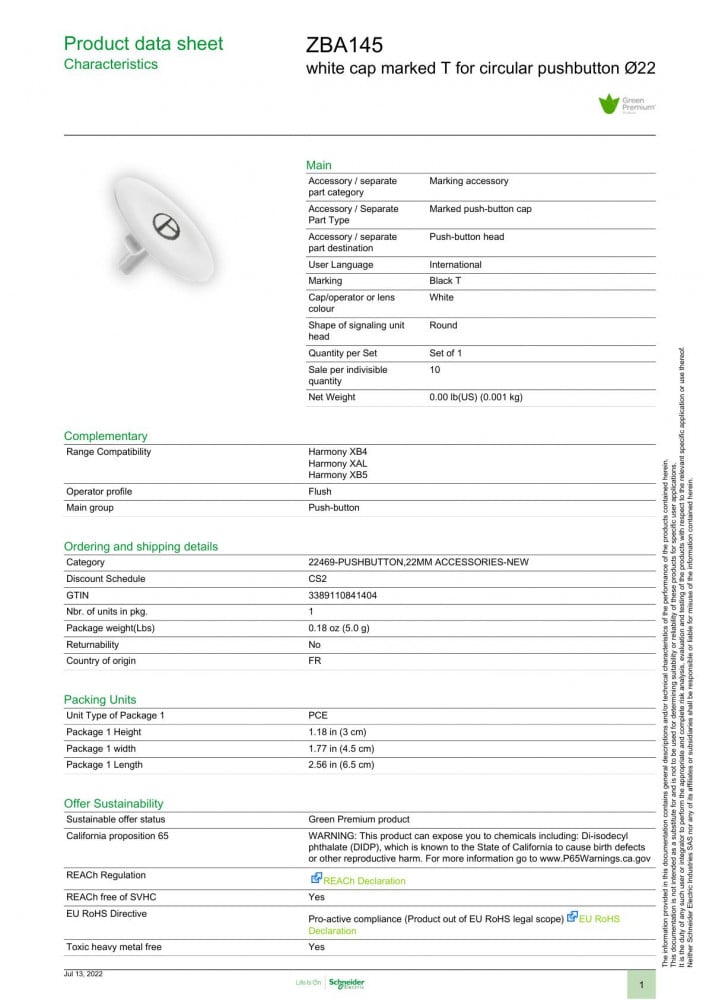ZBA145 technical document page 1