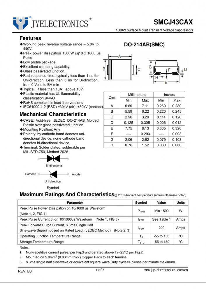 SMCJ series datasheet page 1