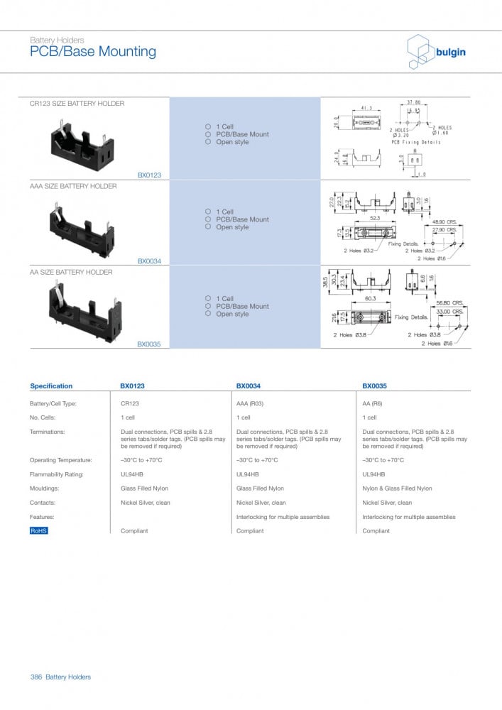 Bulgin battery holder catalogue page 6