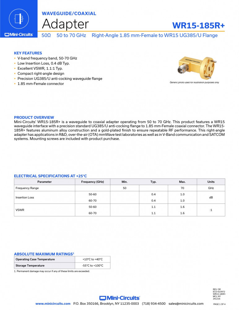 WR15-185R+ datasheet page 1