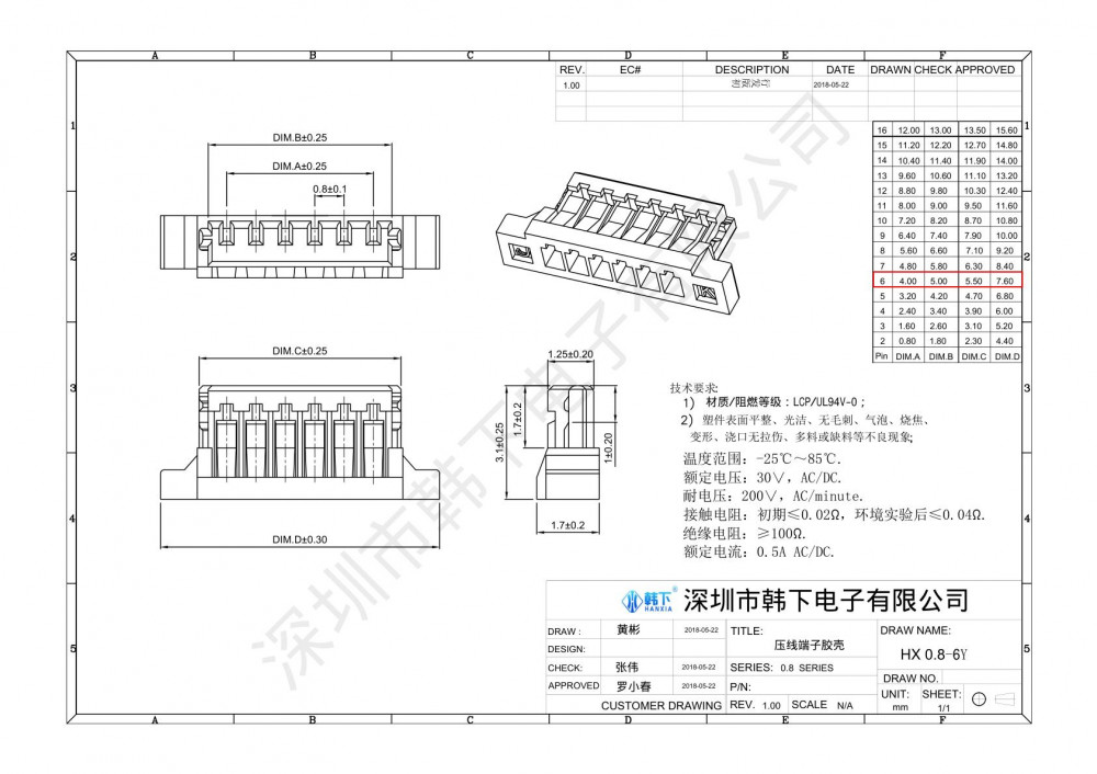 HANXIA HX 0.8-6Y technical drawing