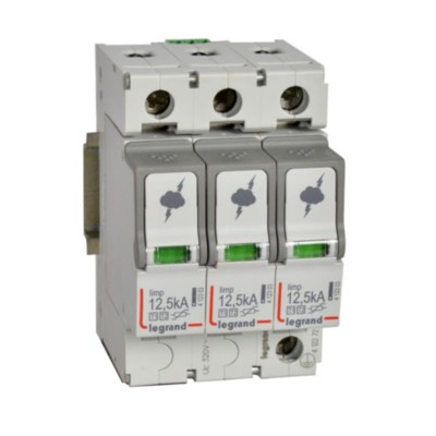 T1+T2 8kA 3 poles surge arrester - SPD T2 40kA 2P - 230V AC TN systems - Imax 40kA/pole - DIN rail 2 modules IP20